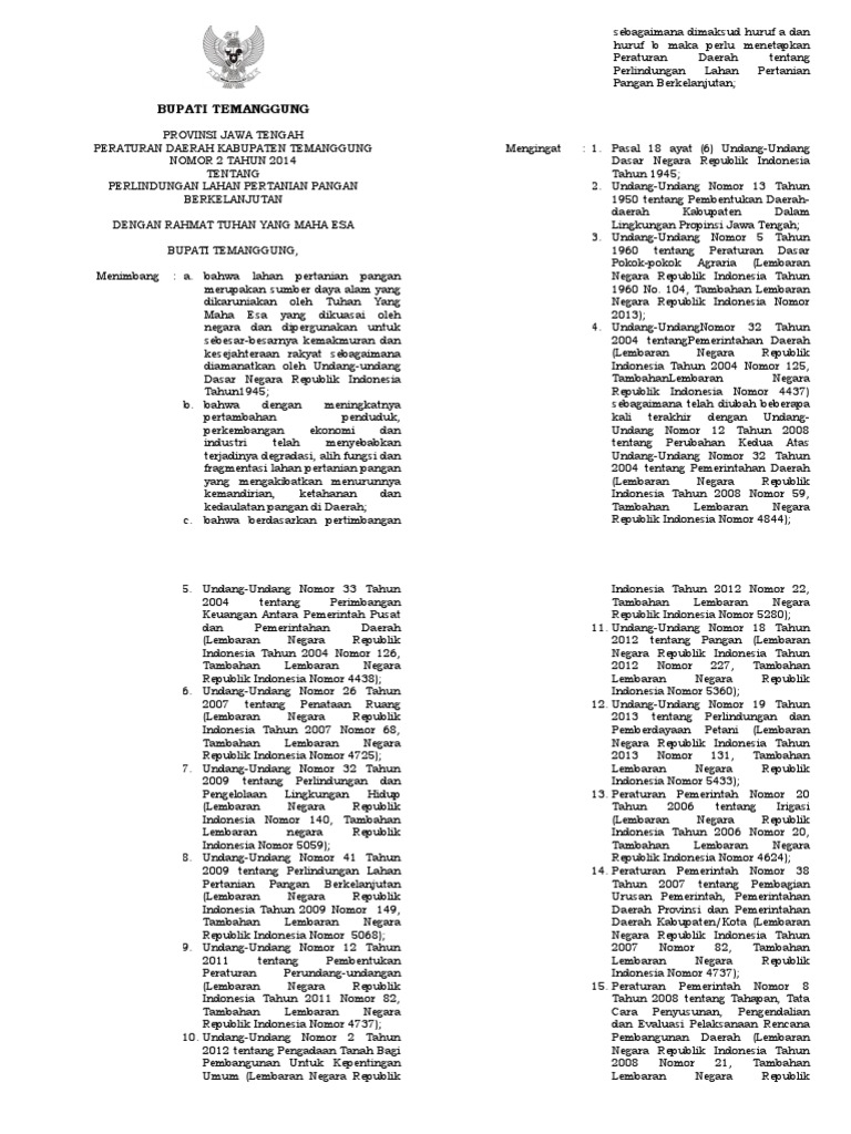 Perda Nomor 2 Tahun 2014 TTG LP2B | PDF