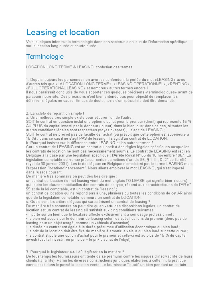 Leasing Et Location | PDF | Leasing | Voitures