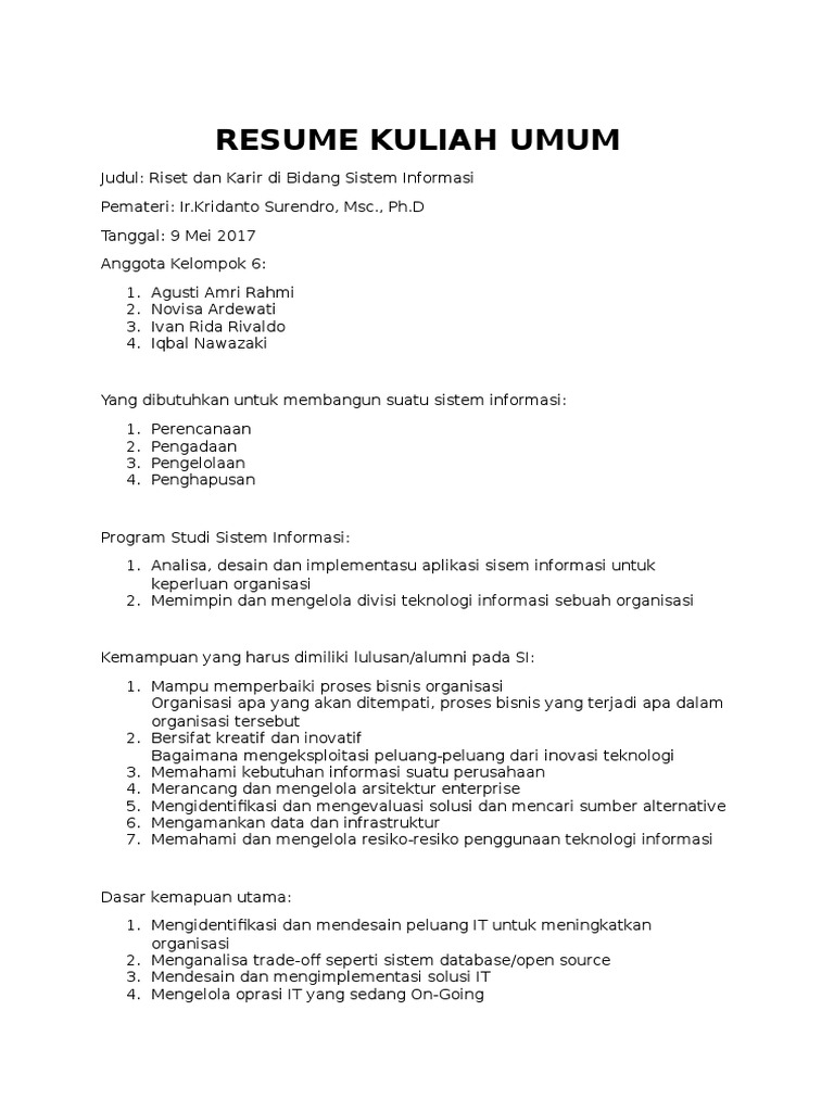 Resume Kuliah Umum 1 | PDF