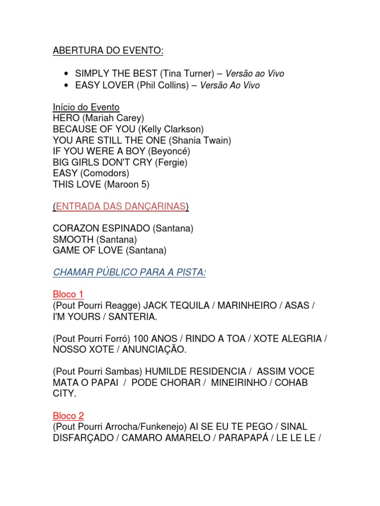 Repertório Bailes e Eventos | PDF | Músicos | Grupos musicais