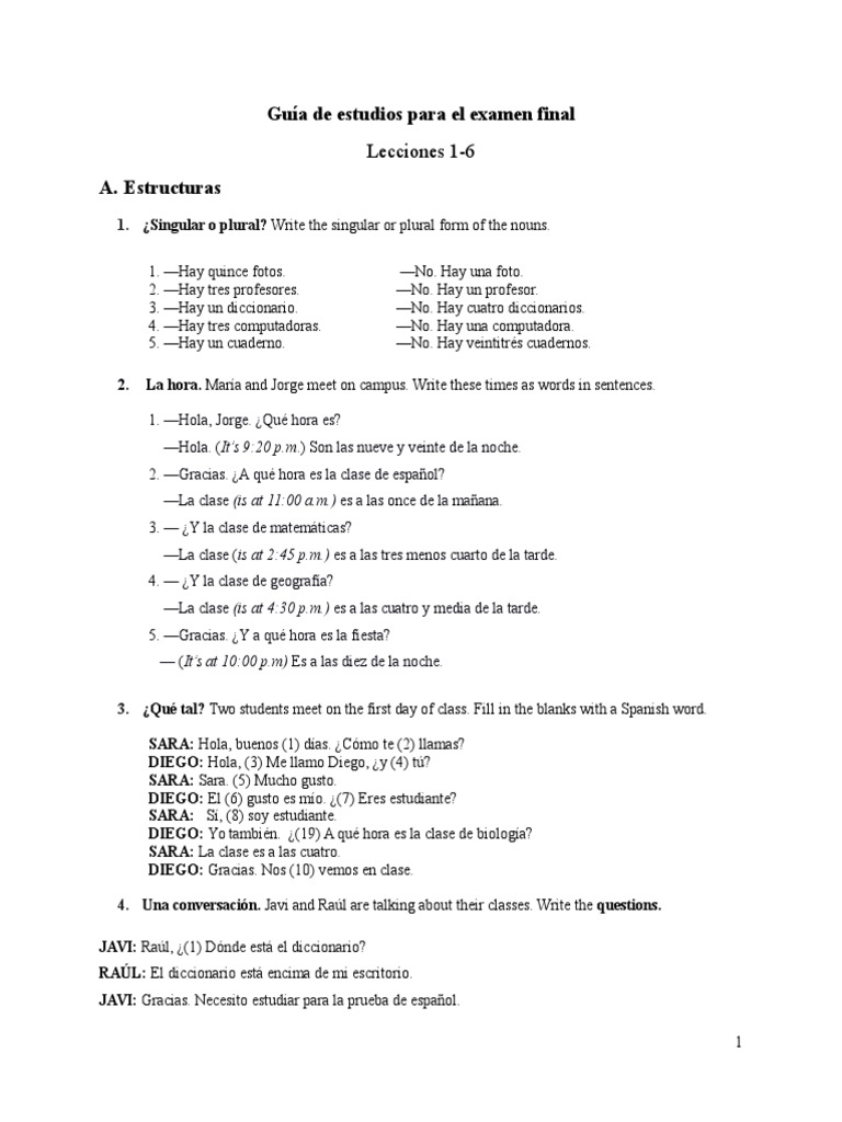 SPN1120 Study Guide Answers Final | PDF | Ocio