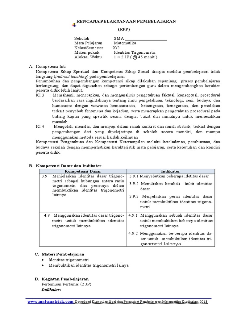 RPP 9 - Identitas Trigonometri | PDF
