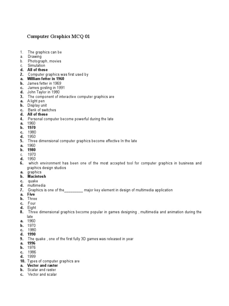 Computer Graphics MCQ 01 | PDF | Cathode Ray Tube | Computer Graphics
