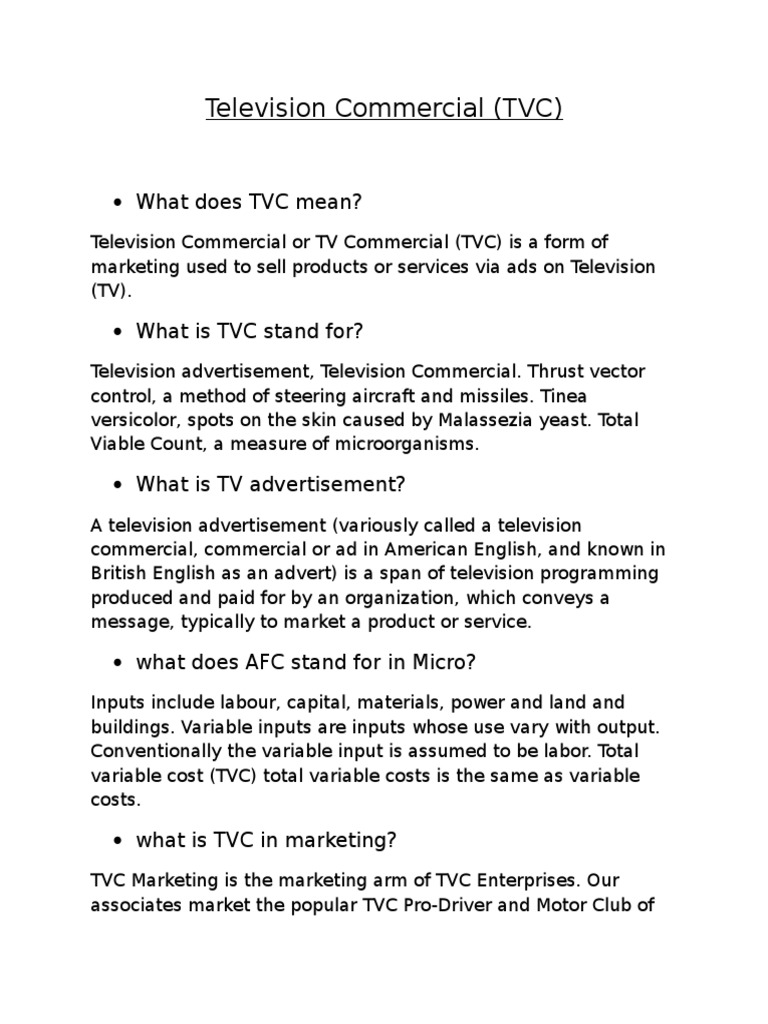 Television Commercial (TVC) : What Does TVC Mean? | PDF