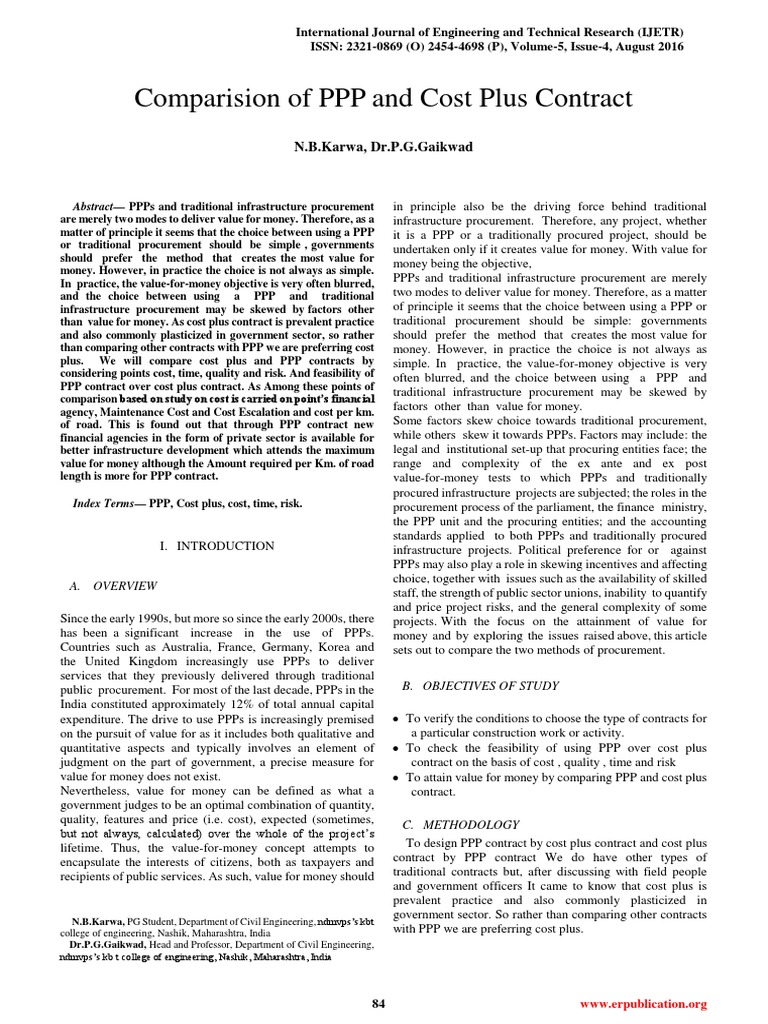 Comparision of PPP and Cost Plus Contract: N.B.Karwa, Dr.P.G.Gaikwad ...