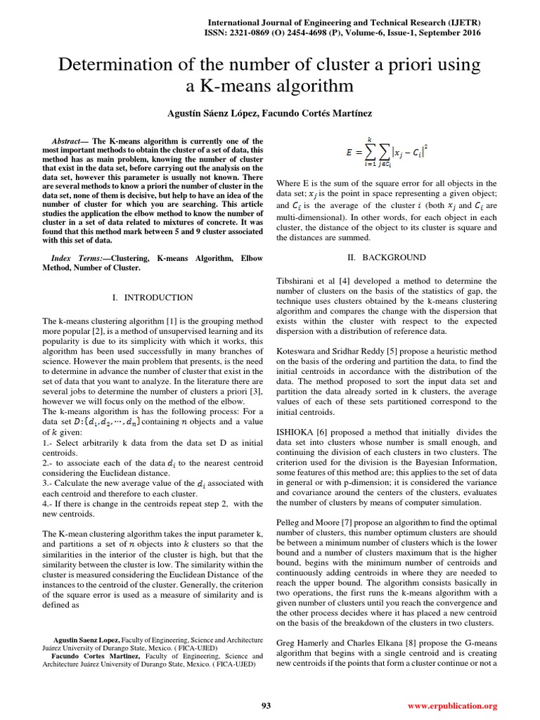 Determination of The Number of Cluster A Priori Using A K-Means Algorithm | Download Free PDF ...