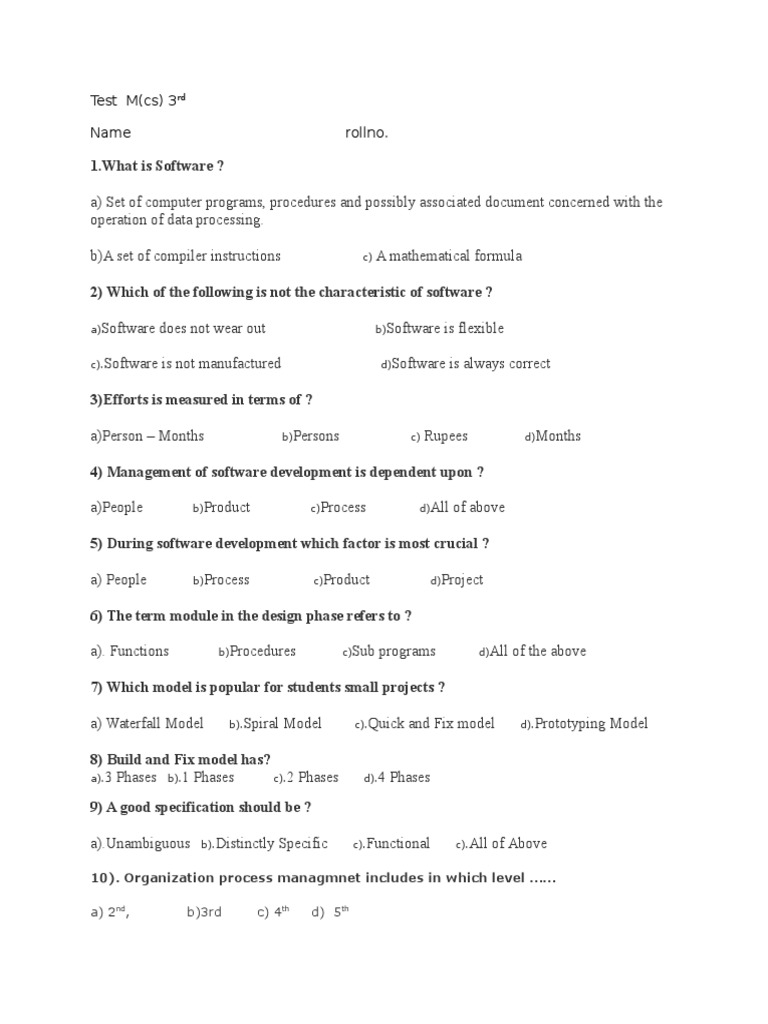 Test M (CS) 3 Name Rollno | PDF