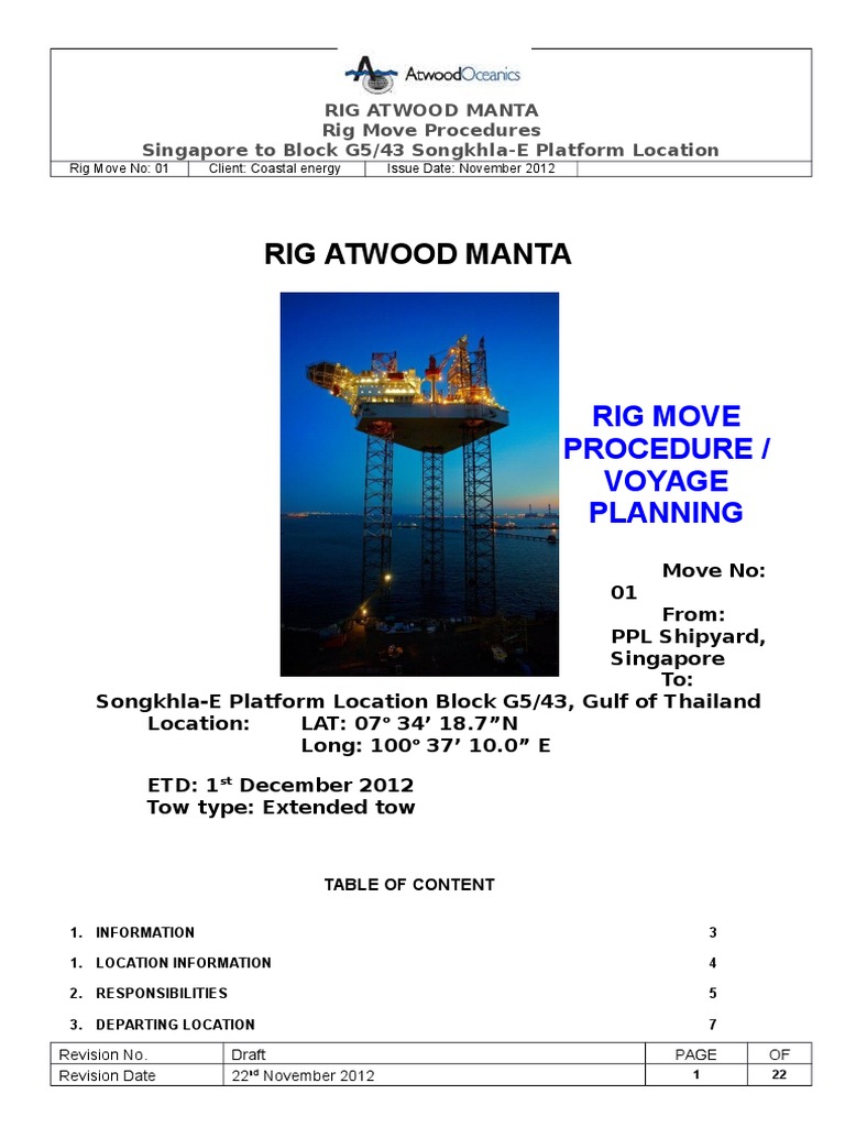 Rig Move Procedures for Atwood Manta | PDF | Drilling Rig | Anchor