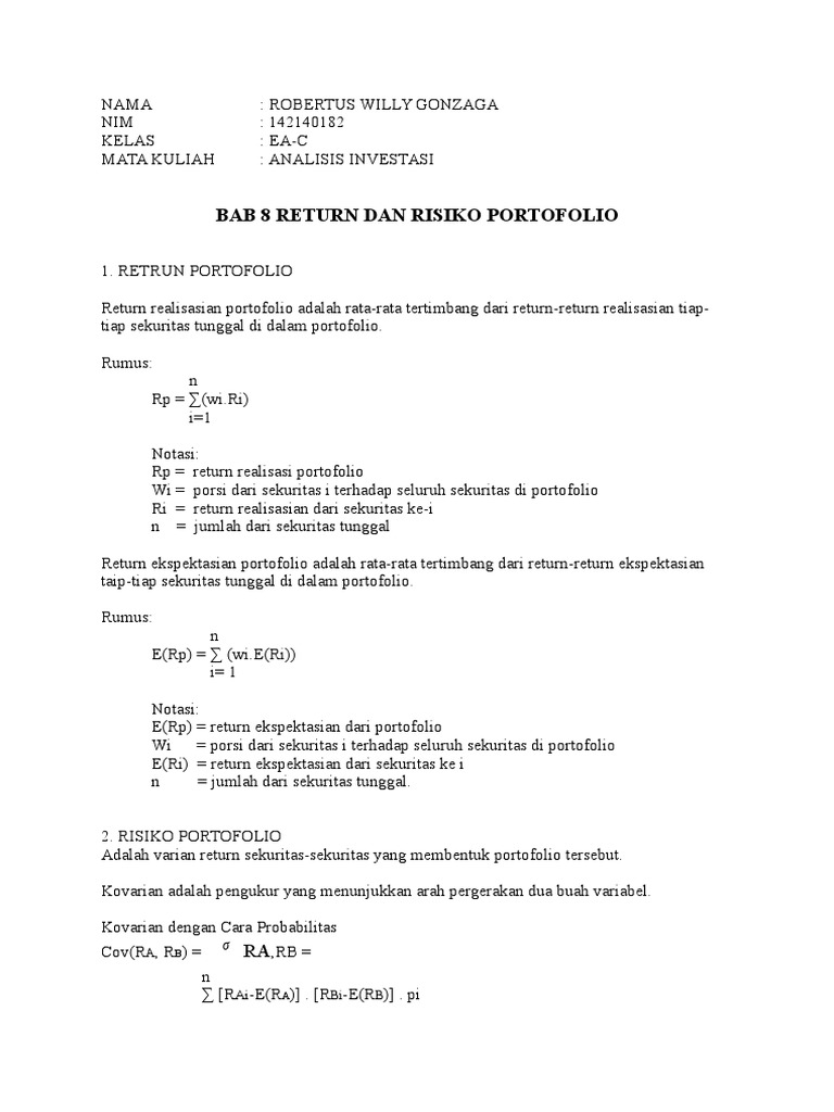 Analisis Risiko dan Return Portofolio | PDF