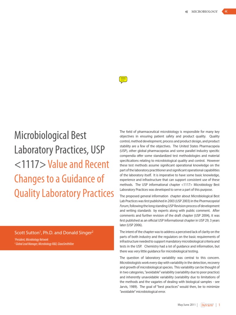 Apr May2011 Microbiological Best Laboratory Practices Usp 1117 | PDF ...