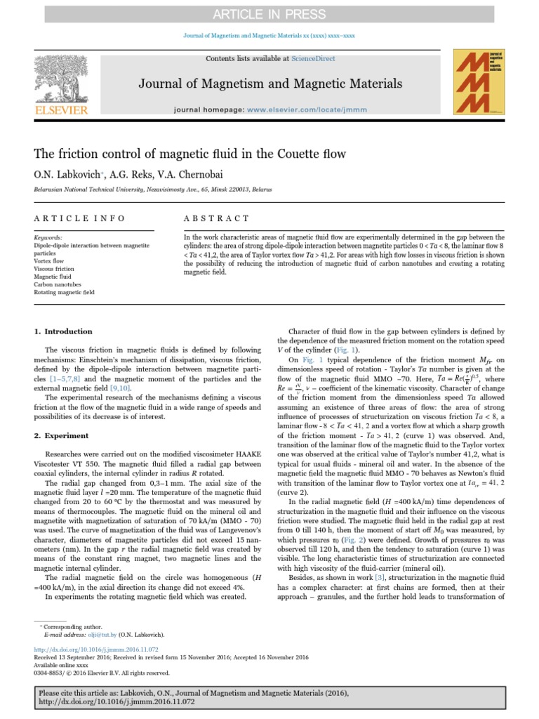 Journal of Magnetism and Magnetic Materials: O.N. Labkovich, A.G. Reks ...