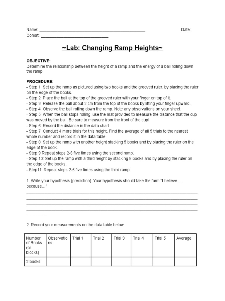 Lab: Changing Ramp Heights : Objective | PDF | Experiment | Scientific ...