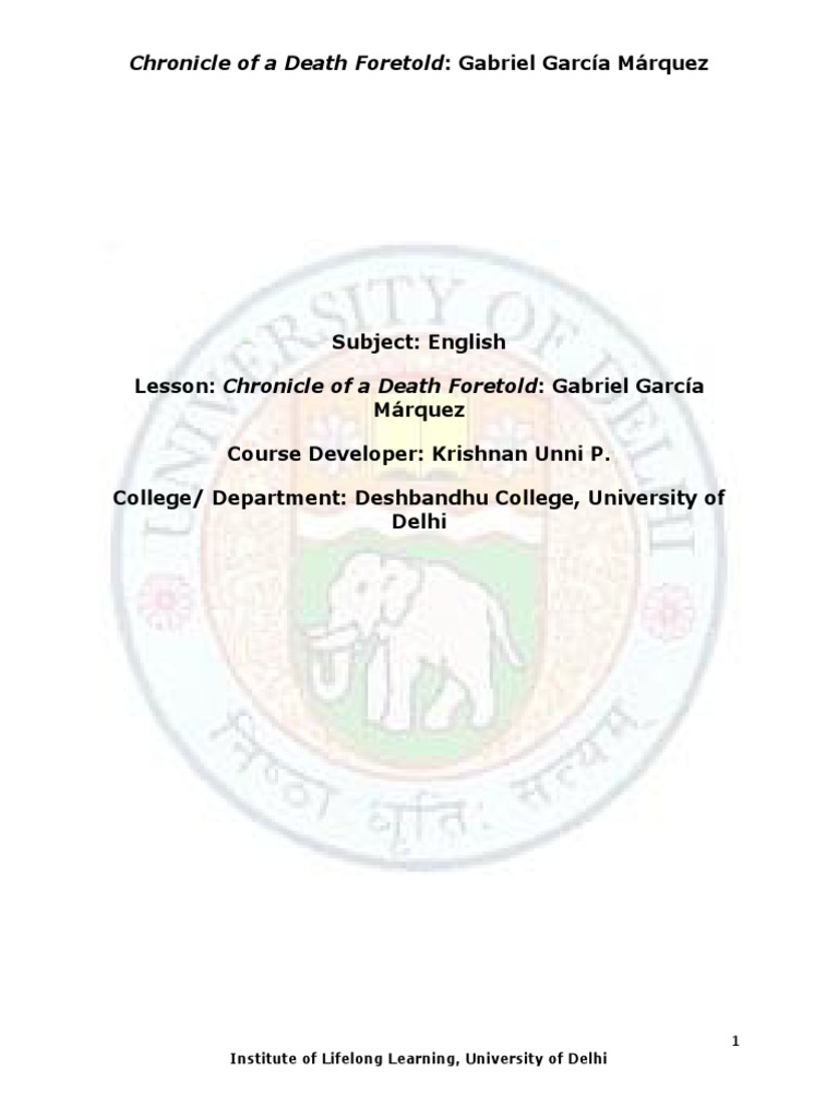 Chronicle of A Death Foretold Gabriel Garcia Marquez - Gaurav Lakhera ...