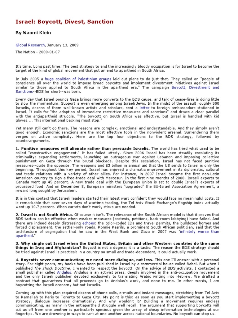 Israel: Boycott, Divest, Sanction | PDF | Boycott, Divestment And ...