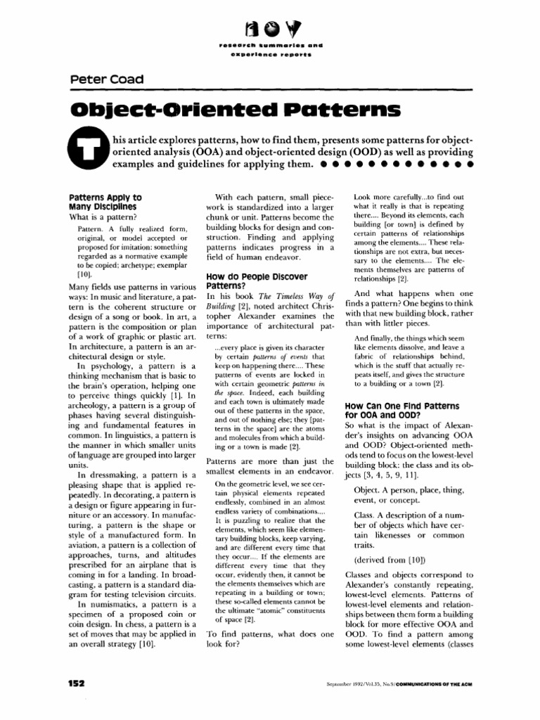 Object-Oriented Patterns: Peter Coad | Download Free PDF | Object ...