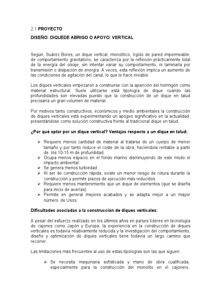 Proyecto Diseño de DIque Vertical, ROMPEOLAS | PDF | Dique | Fundación ...