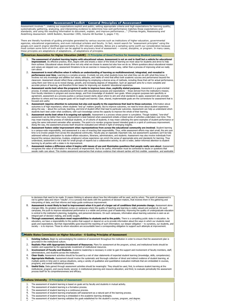 General Principles of Assessment | PDF | Educational Assessment ...
