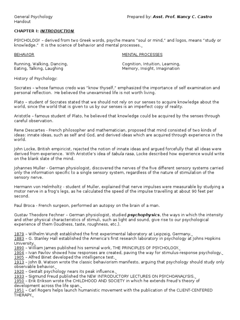 General Psychology - Handout - Chapter 1 | PDF | Action (Philosophy) | Psychology