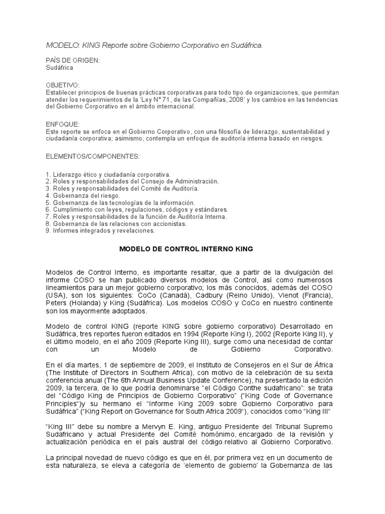 Modelo King | PDF | Gobierno corporativo | Sudáfrica
