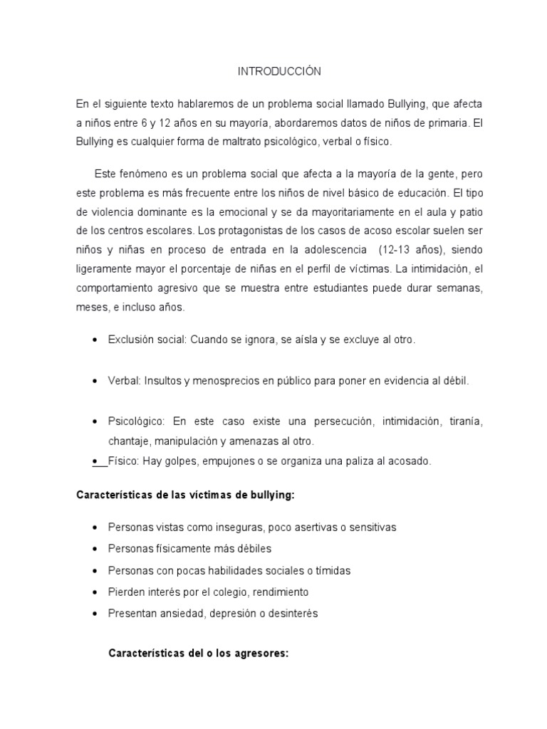 Trabajo de Investigacion Del Bullying Sociologia | Sicología y ciencia ...