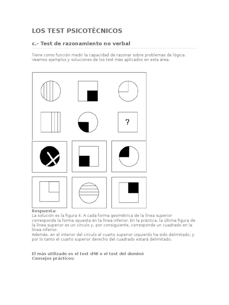 Ejemplos de Test Psicotécnicos Resueltos | PDF | Creatividad | Cognición