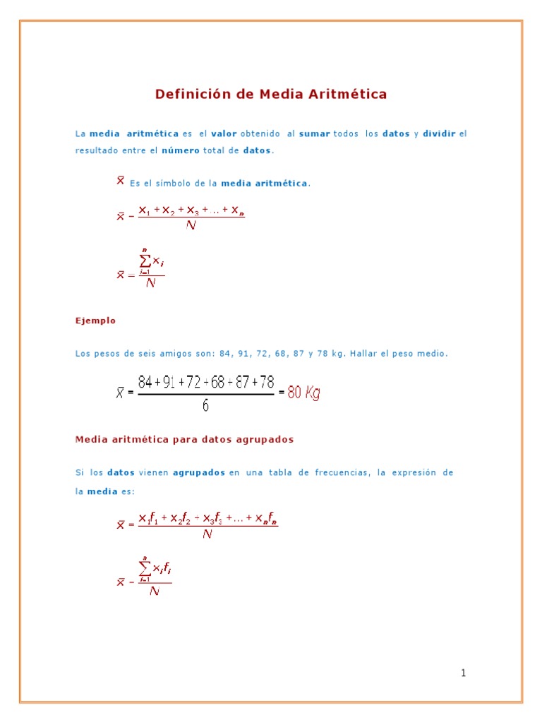 Definición y Cálculo de Media Aritmética | PDF | Mediana | Estadísticas