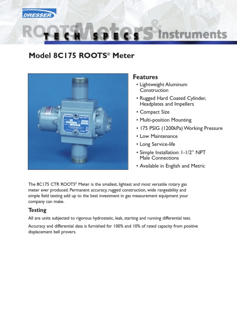 Model 8C175 ROOTS Meter: Features | Download Free PDF | Pressure ...