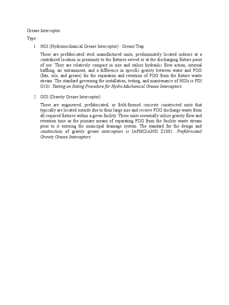 Gravity Grease Interceptors | PDF