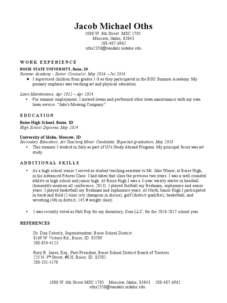 Jake Resume Official | PDF | Idaho | Students