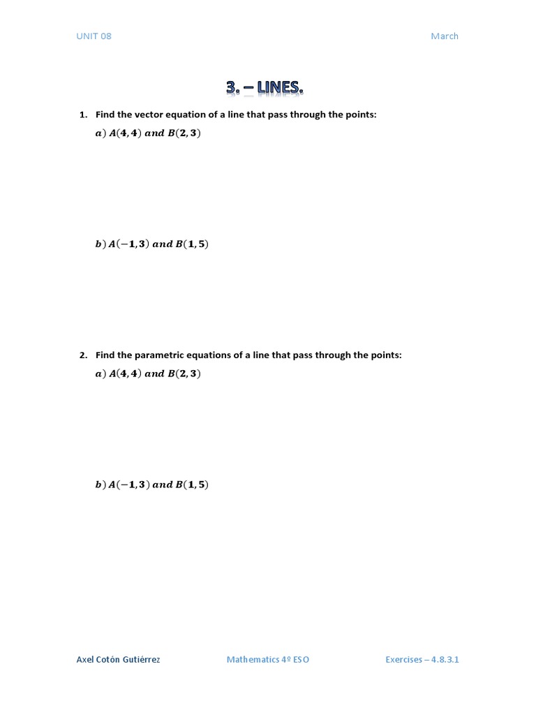 4 ESO Academics - Unit 08 - Exercises 4.8.3. - Lines. | PDF | Theoretical Physics | Differential ...