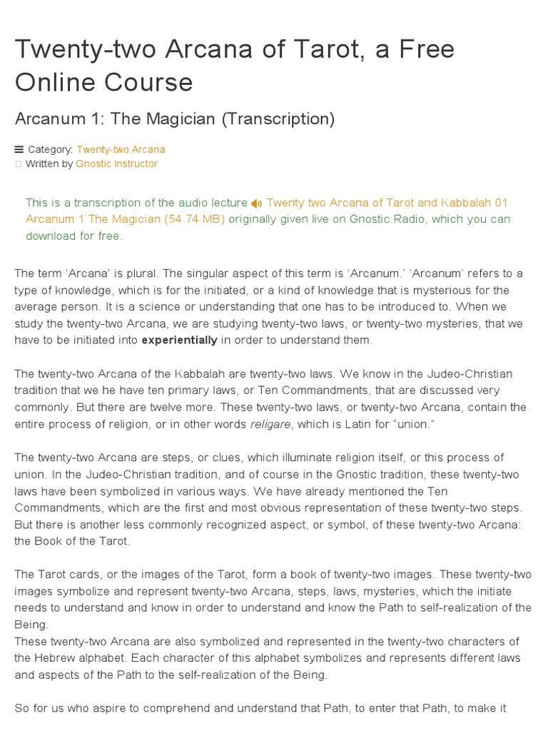 Arcanum 1 - (Transcription) | PDF | Major Arcana | Consciousness