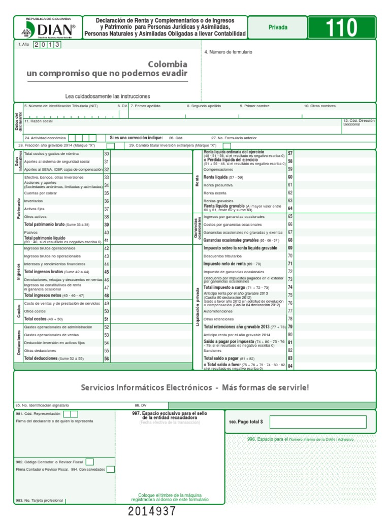 Formulario 110-2014 | PDF | Bienes (Ley) | Contabilidad