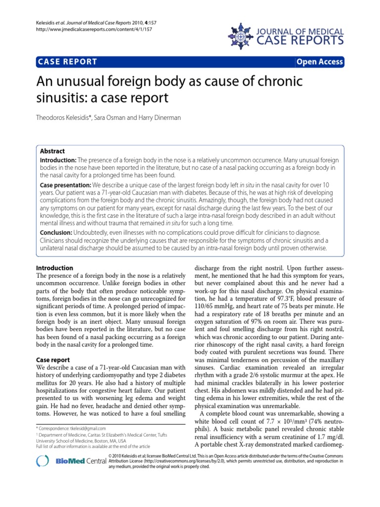 An Unusual Foreign Body As Cause of Chronic Sinusitis: A Case Report | PDF | Heart | Blood Pressure