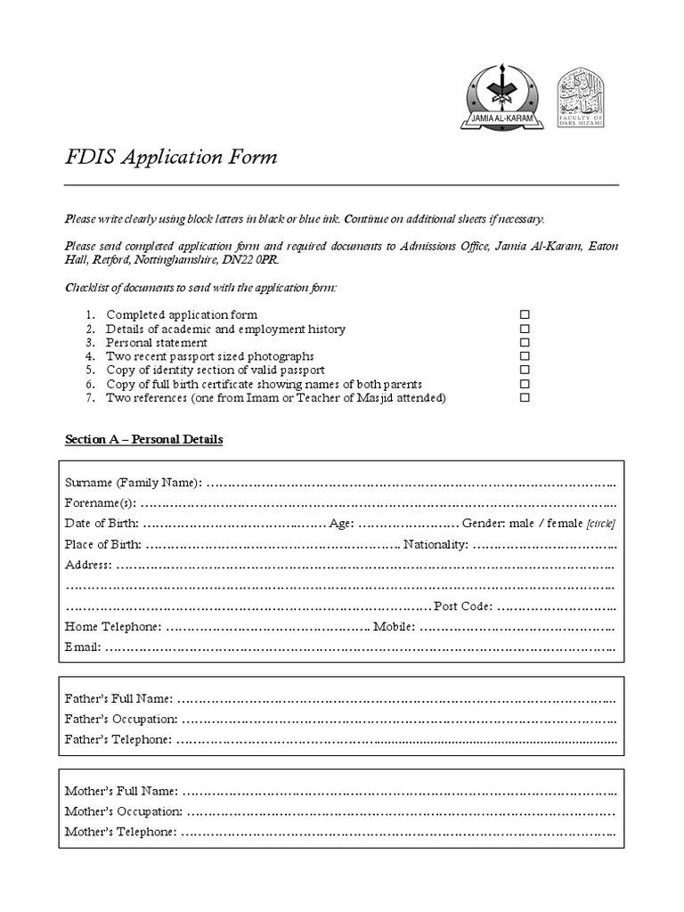 FDIS Application Form | PDF | Government Information | Social Institutions