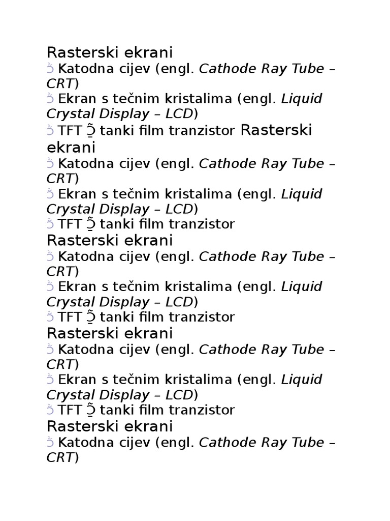 Types of Raster Displays CRT LCD TFT | PDF | Liquid Crystal Display ...