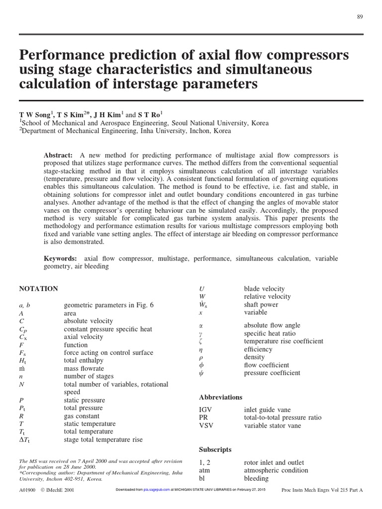 Performance Prediction of Axial Flow Compressors Using Stage ...