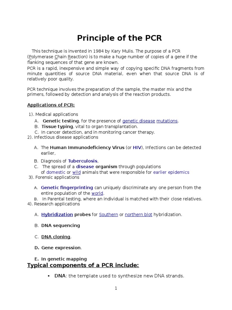 Principle of The PCR: This Technique Is Invented in 1984 by Kary Mulis ...
