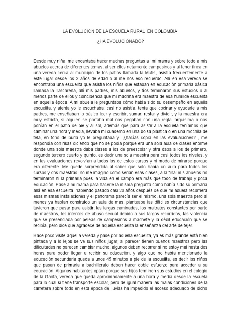 La Evolucion de La Escuela Rural en Colombia | PDF | Educación primaria ...