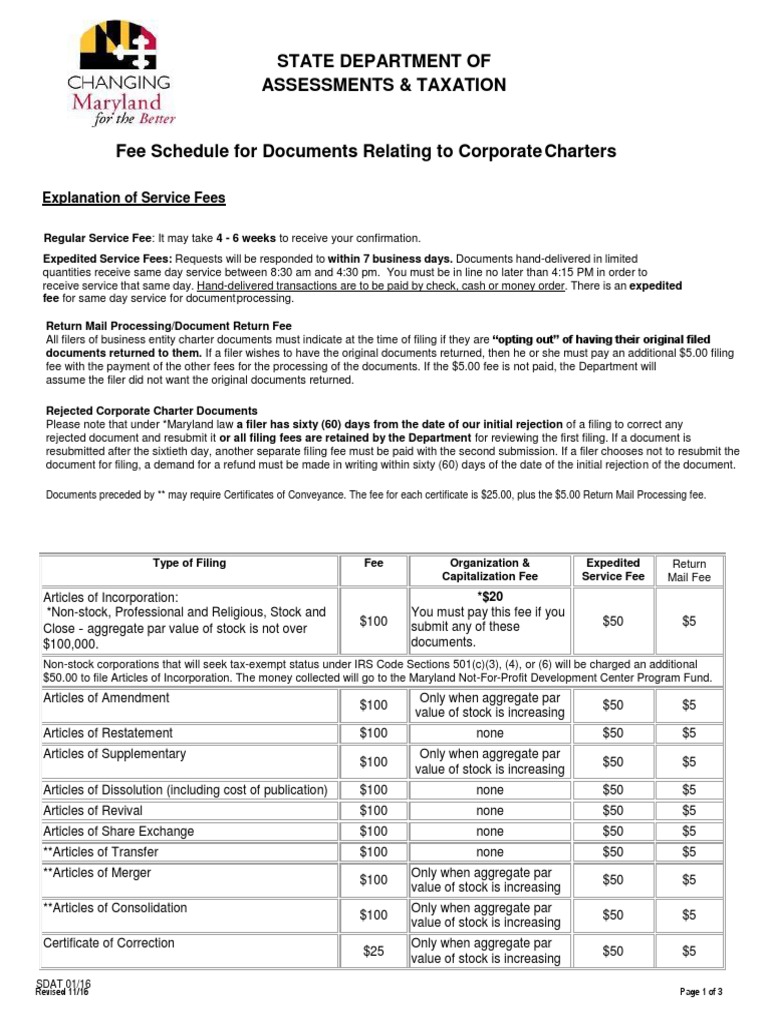 State Department of Assessments & Taxation: Explanation of Service Fees ...