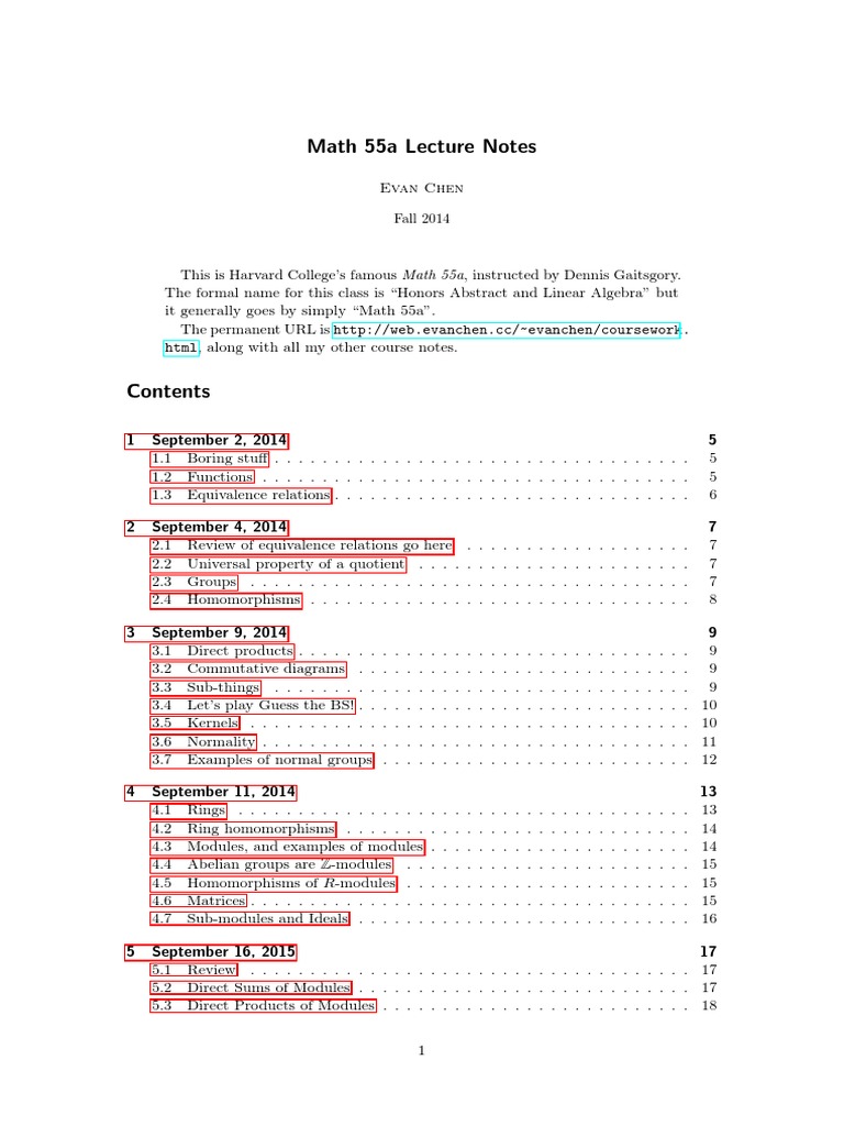 Math 55a Lecture Notes: Fall 2014 | PDF | Ring (Mathematics) | Module ...