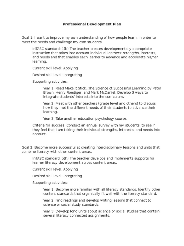 Professional Development Plan | PDF | Literacy | Teachers