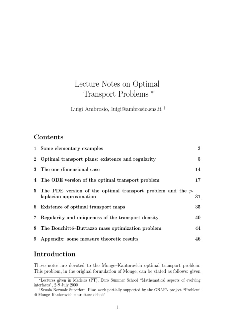 Lecture Notes On Optimal Transport Problems | PDF | Measure ...