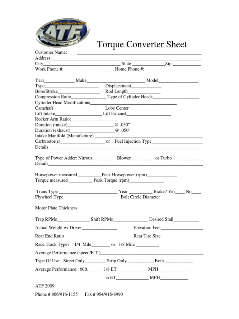 Torque Converter Build Sheet | PDF