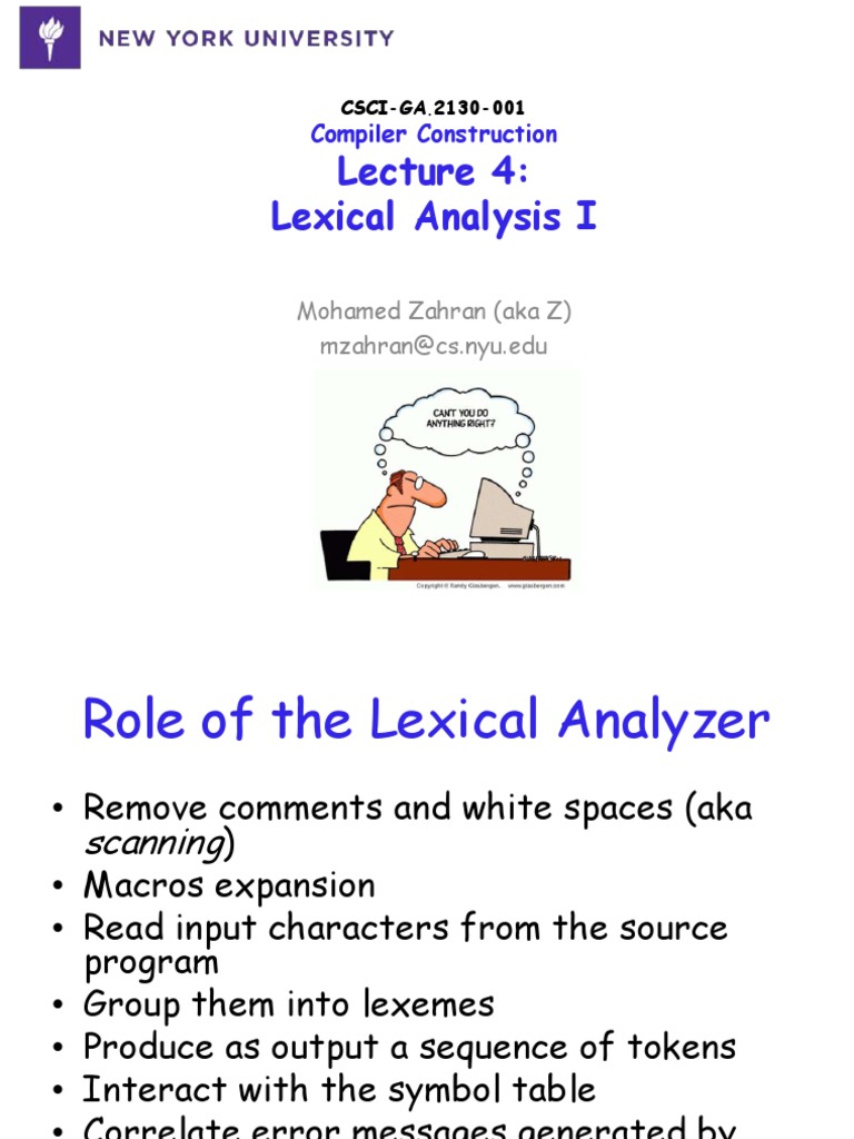 Lexical Analysis I: Compiler Construction | PDF | Syntax (Logic) | Metalogic