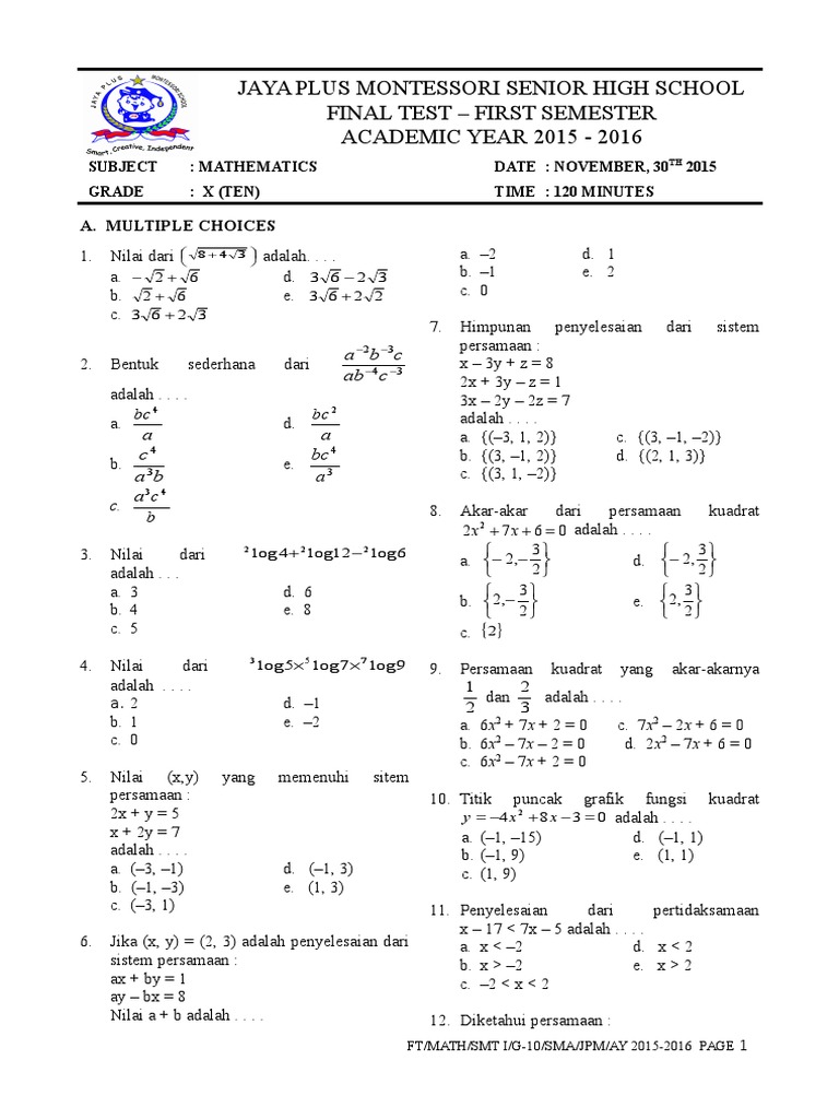 Soal Uas Math | PDF