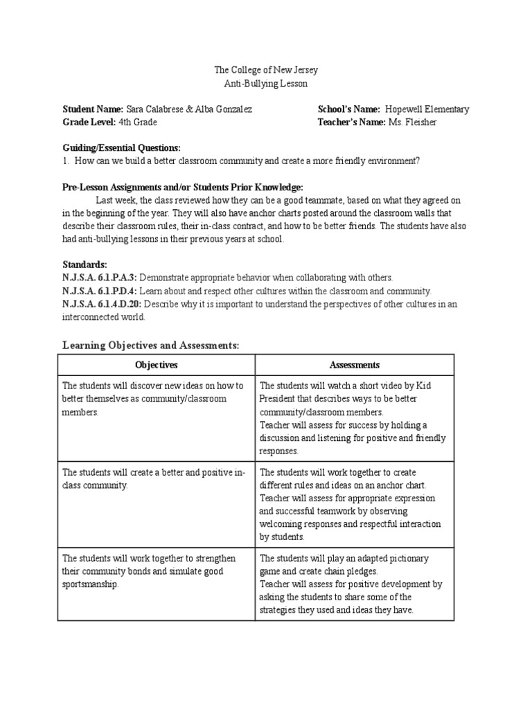 Bullying Lesson Plan For High School Students Secondary School Pack