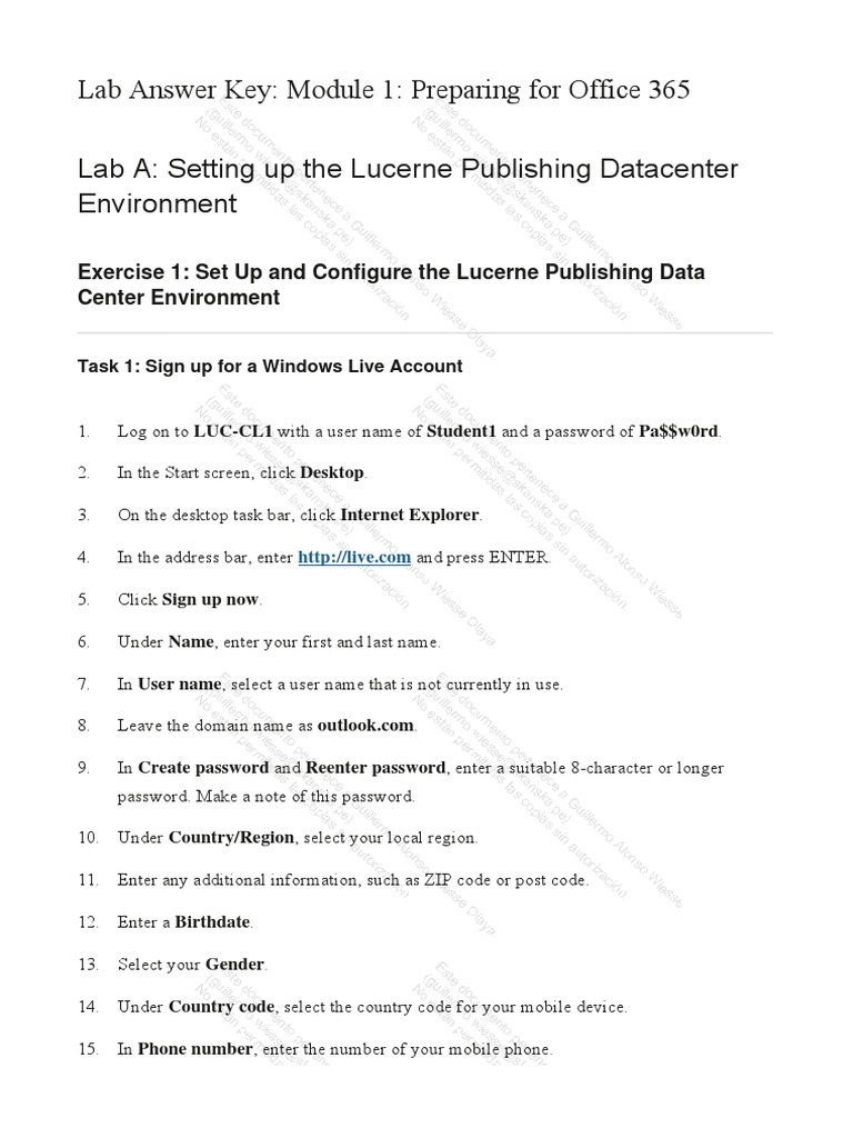 20346A-Lab Answer Key Module 1 Preparing For Office 365 | PDF | Remote ...
