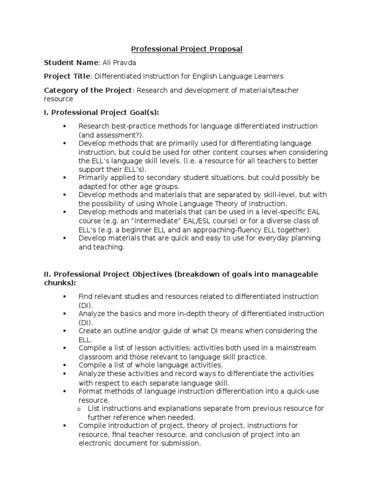 professional project proposal | English As A Second Or Foreign Language ...