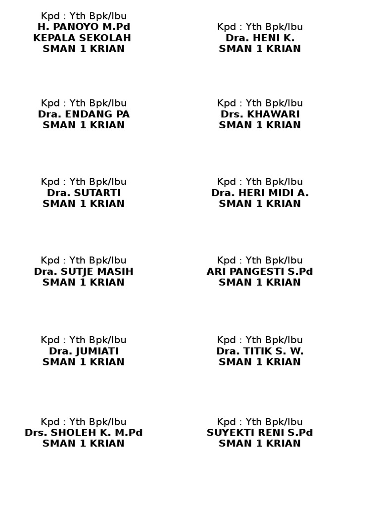 Template Nama Undangan | PDF