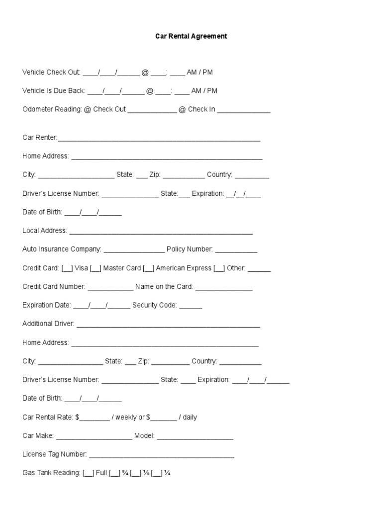 Car Rental Agreement | PDF | Car Rental | Renting